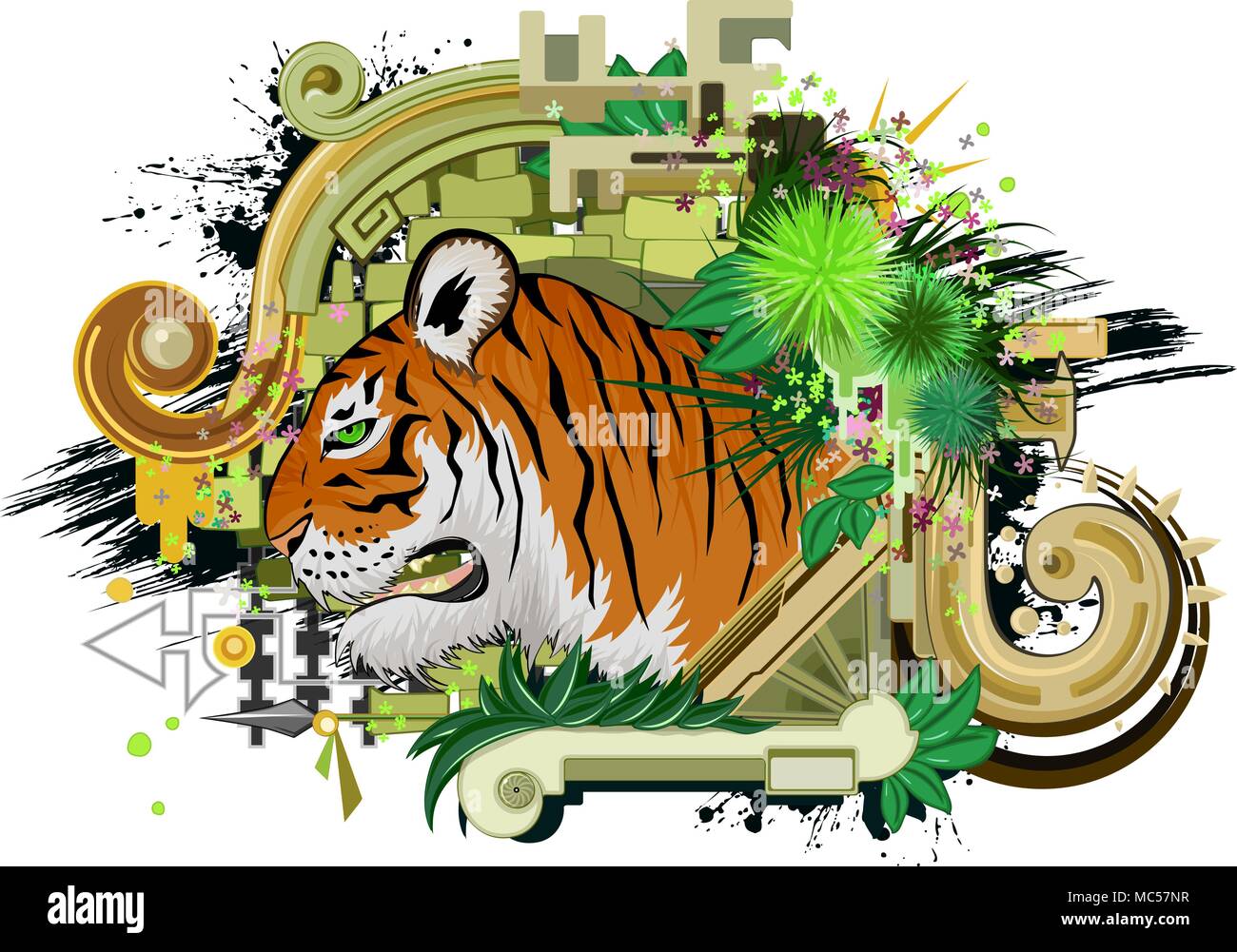Tiger head abstract vector design, color illustration, horizontal Stock ...