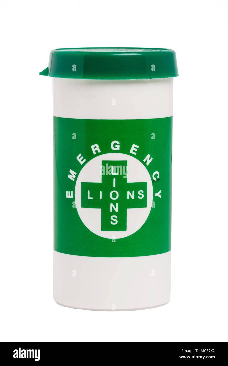 An Emergency Lions message in a bottle tub enclosing vital information ...