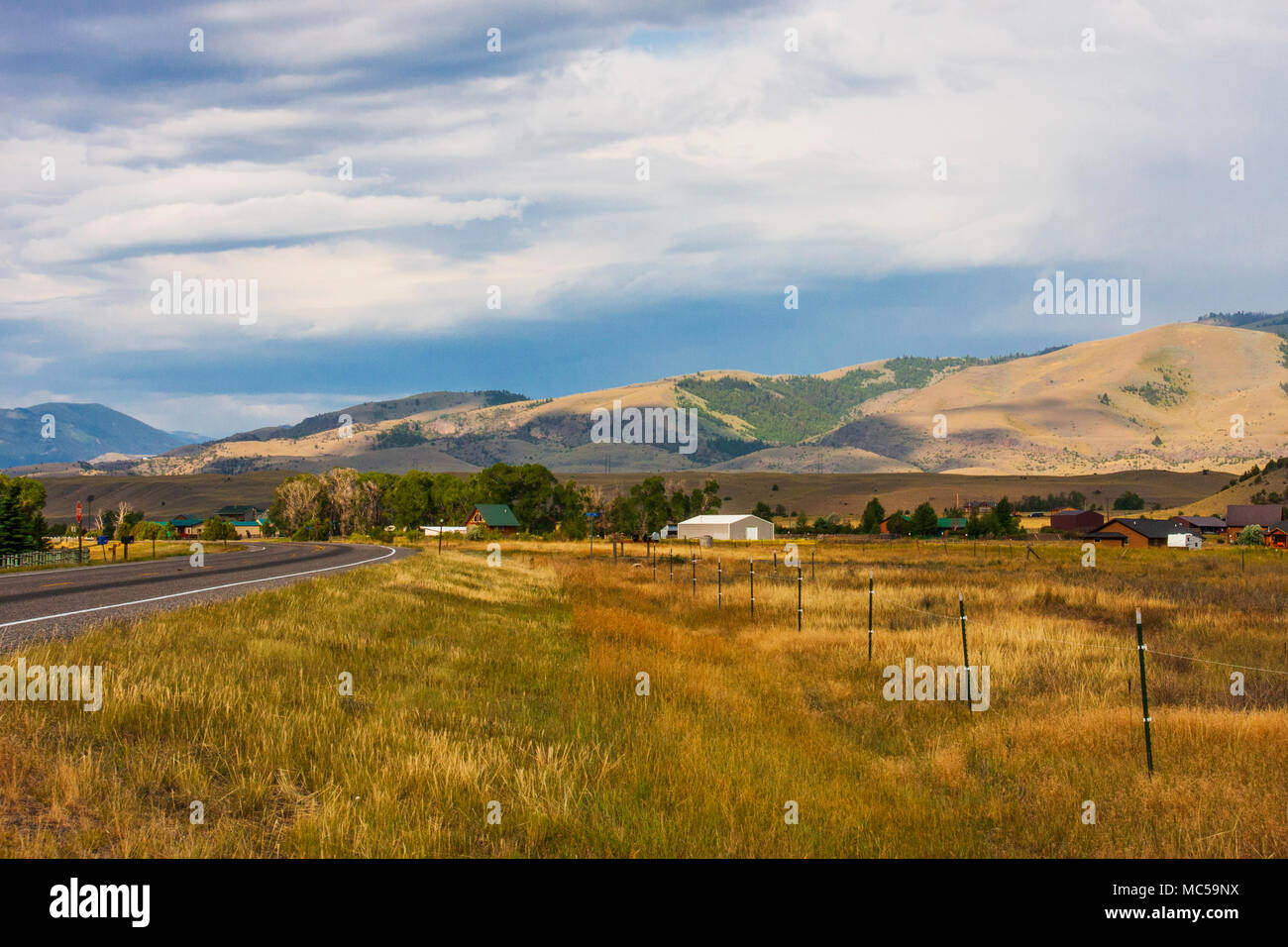 Scenic highway US 89 in southwestern Montana on a stormy day. This ...