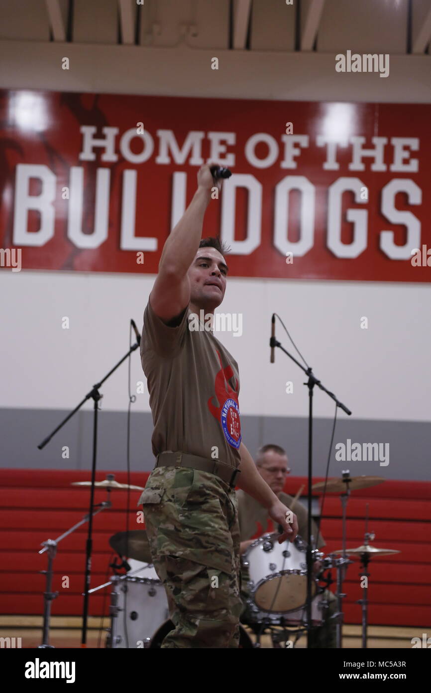 SGT Dakota Fletcher of the 135th Army Band hypes up the crowd at Mexico ...