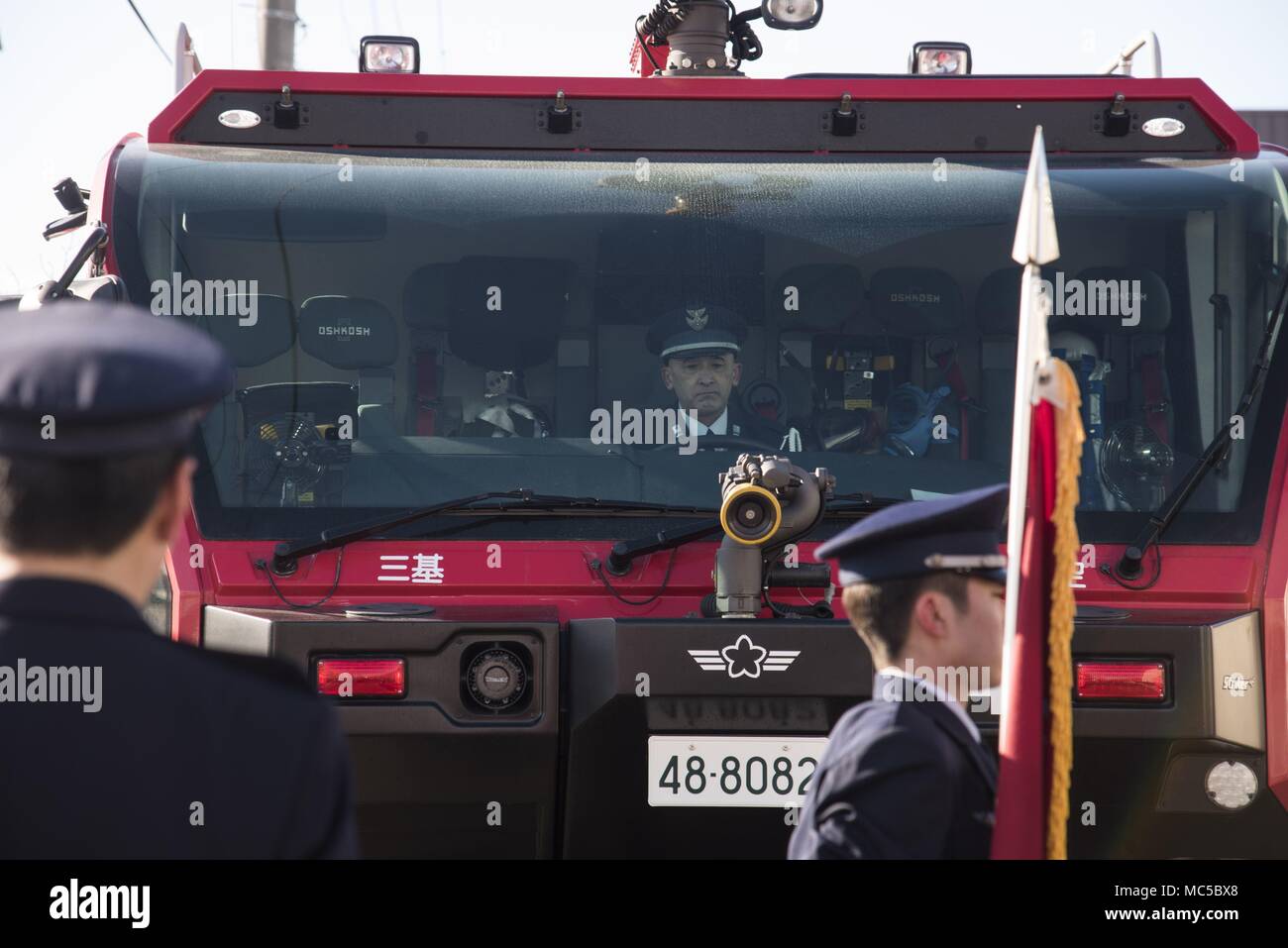 A Misawa City Fire Department fire chief starts a firetruck’s engine ...
