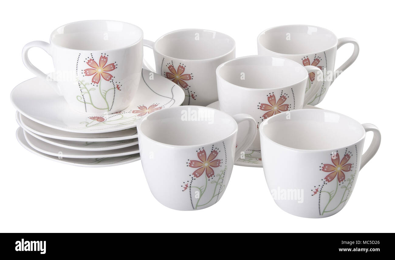 tea pot set, Porcelain tea pot and cup on white background Stock Photo ...