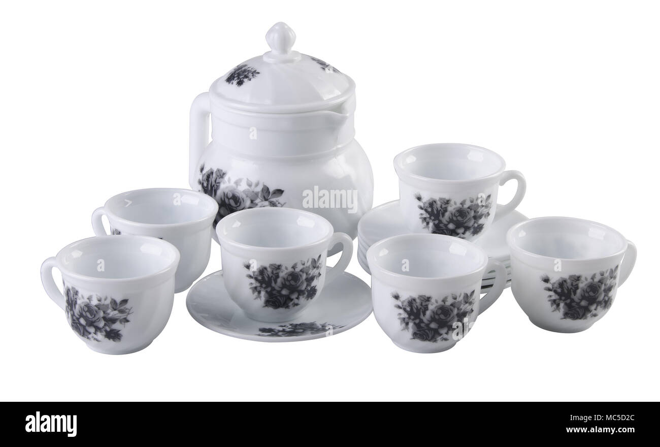 tea pot set, Porcelain tea pot and cup on white background Stock Photo ...