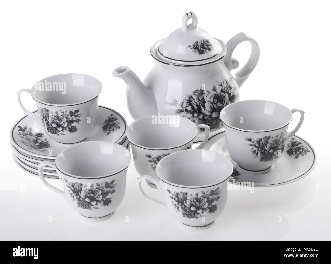 tea pot set, Porcelain tea pot and cup on white background Stock Photo ...