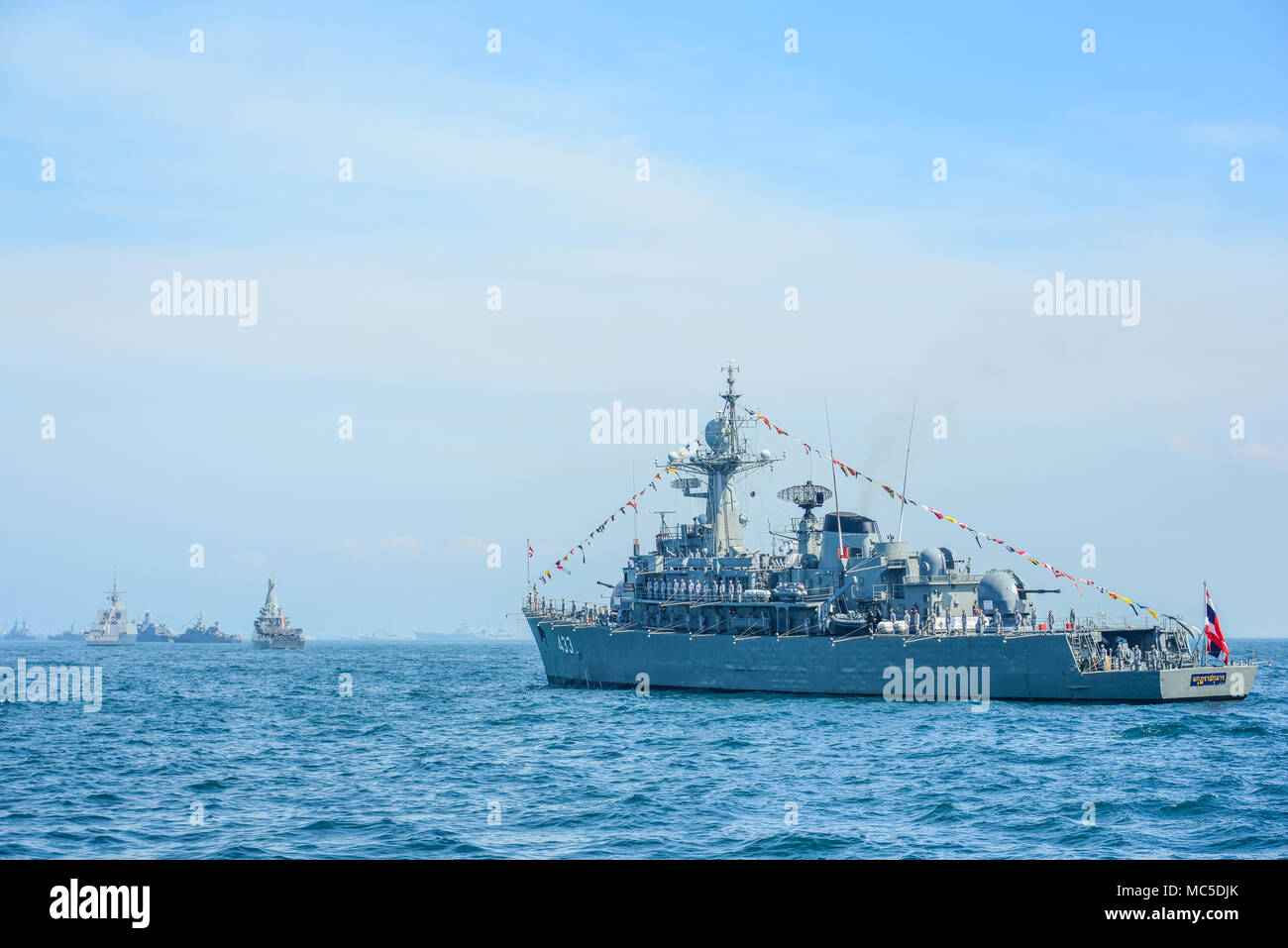 Pattaya, Thailand - November 18, 2017, Navy warship running on sea on ...