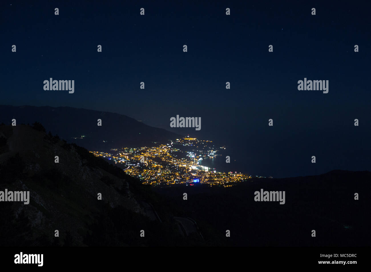 Stunning views of the night city from Mount Ai-Petri peninsula Crimea ...