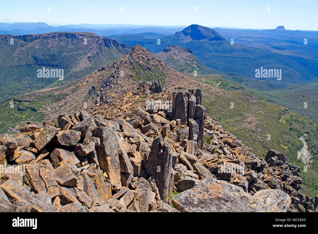 View from the summit of Mt Ossa, Tasmania's highest mountain, towards a ...