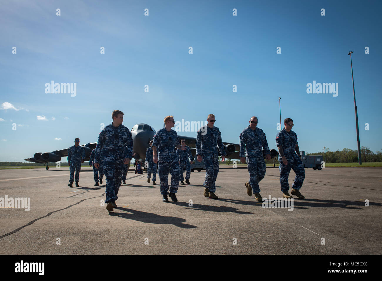 Members of Royal Australian Air Force (RAAF) 452nd Squadron walk away ...