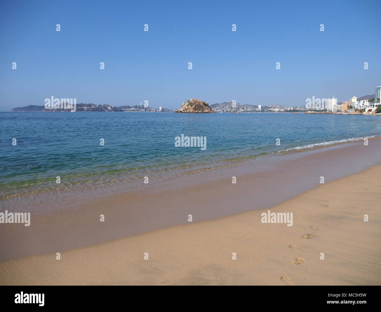 Scenic panorama of Pacific Ocean waves on sandy beach landscape at bay ...
