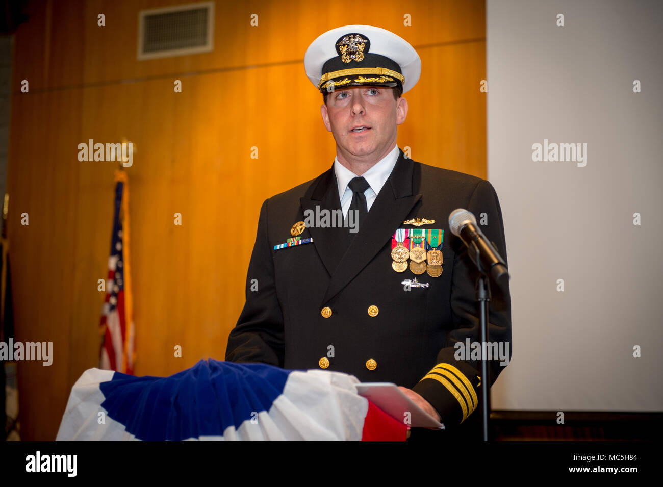 Cmdr. Michael C. Tomon, from New Castle, Pennsylvania delivers remarks ...