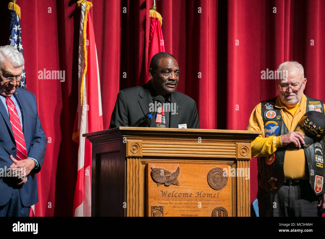 Retired Army chaplain Command Sgt. Maj. Charlie Miller gives the ...