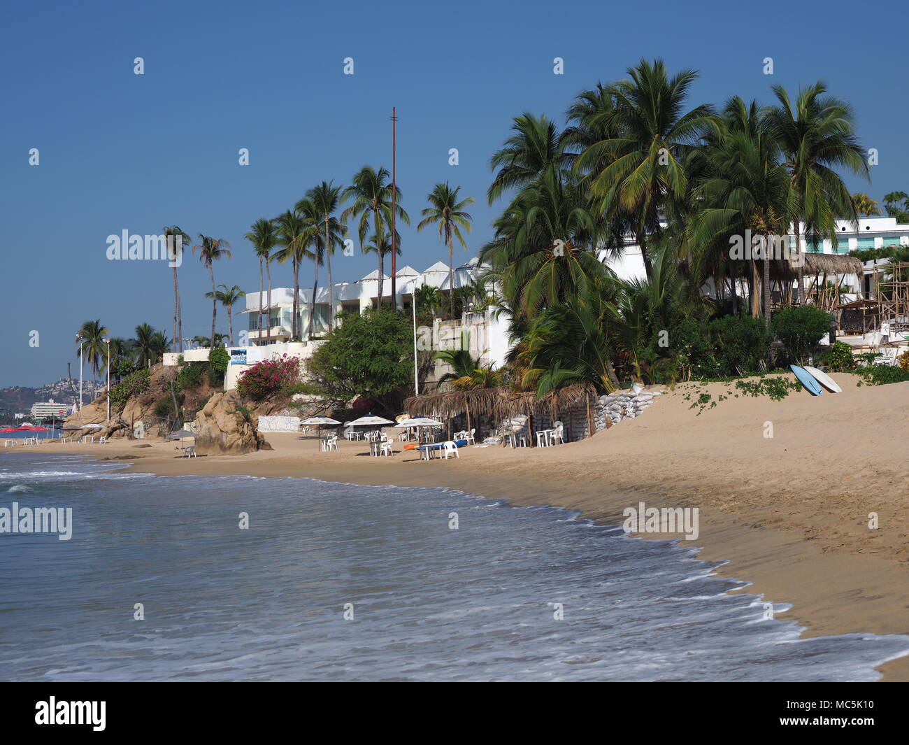 Scenic sandy beach panorama at bay of ACAPULCO city in Mexico with ...