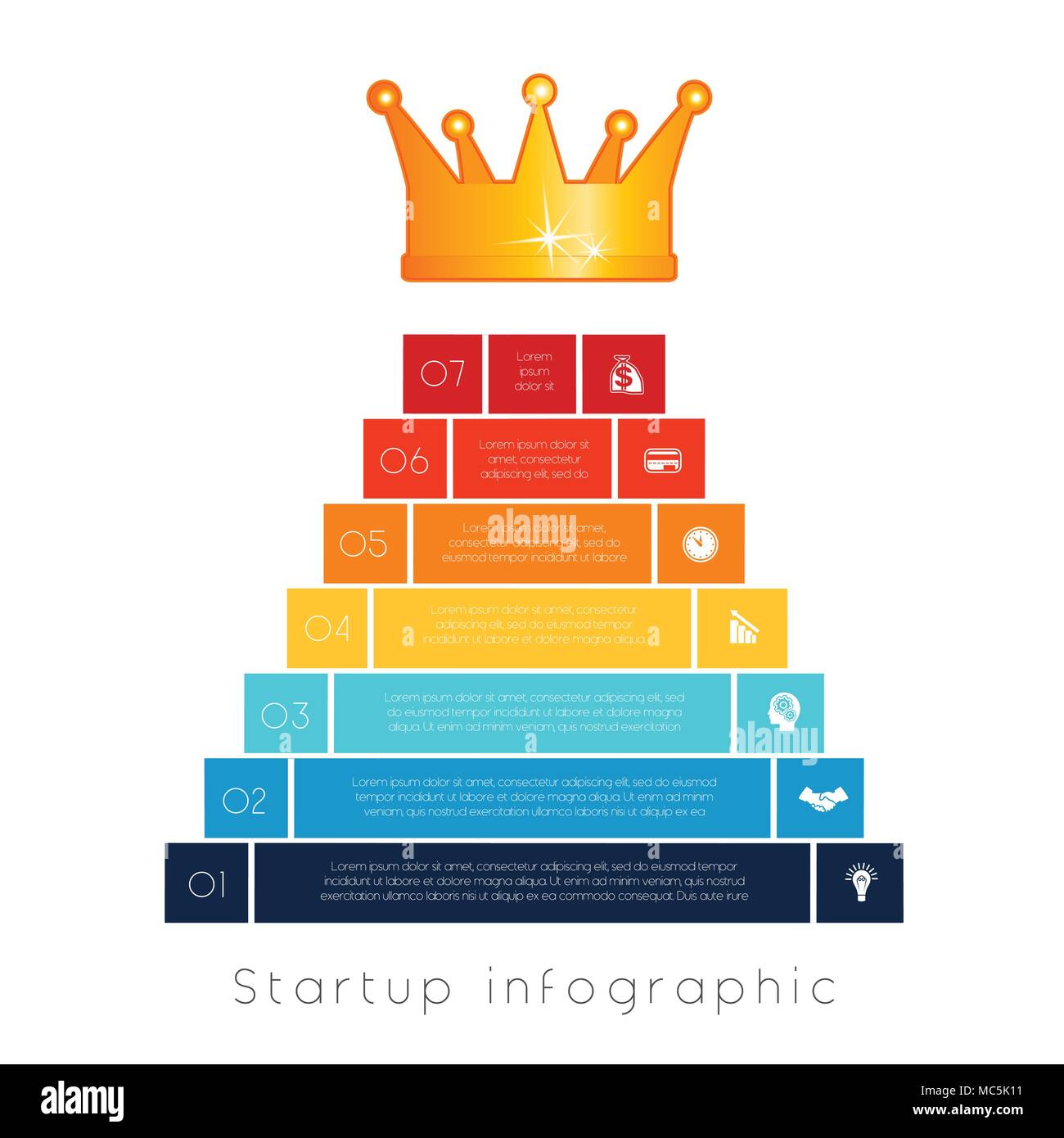 Pyramid of 7 steps to success. Infographic business startup Stock ...