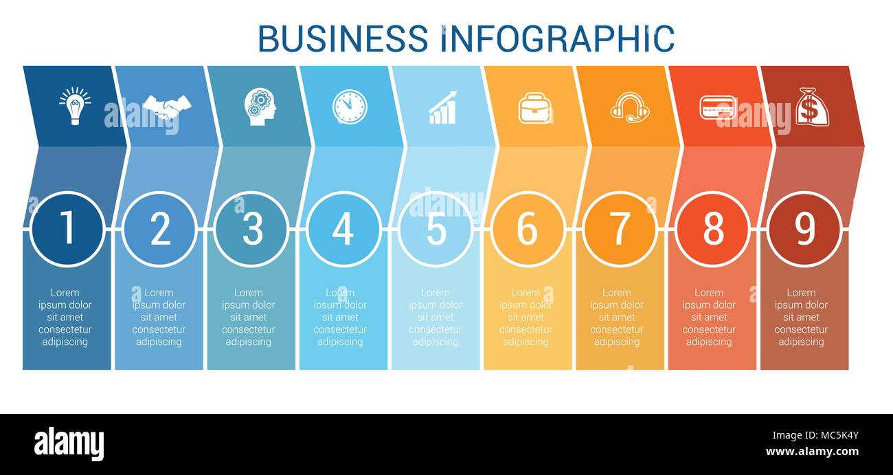 Business Infographic design for Timeline nine position can be used for ...