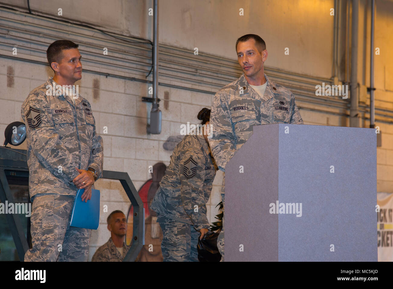 U.S. Air Force Maj. Kenneth Ruggles Jr. addresses guest and members of ...