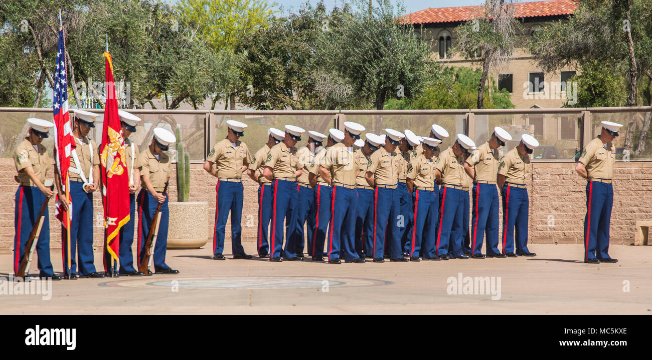 Marine recruiters with Recruiting Station Phoenix bow thier heads during the RS Phoenix Relief ...
