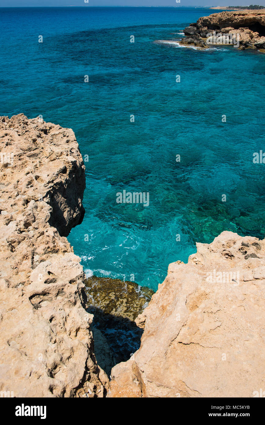 Sea caves (littoral caves) near Ayia Napa, Mediterranean sea coast ...