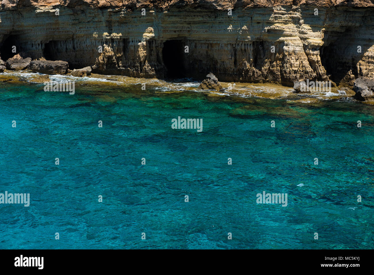 Sea caves (littoral caves) near Ayia Napa, Mediterranean sea coast ...