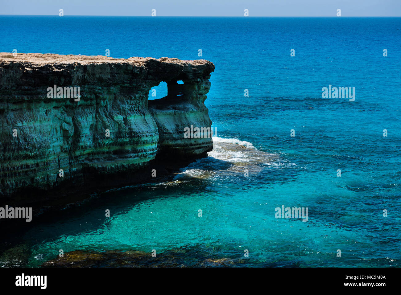Sea caves (littoral caves) near Ayia Napa, Mediterranean sea coast ...