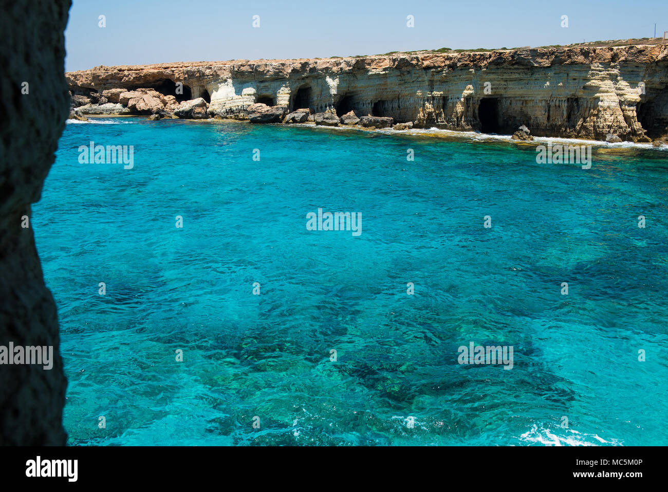Sea caves (littoral caves) near Ayia Napa, Mediterranean sea coast ...