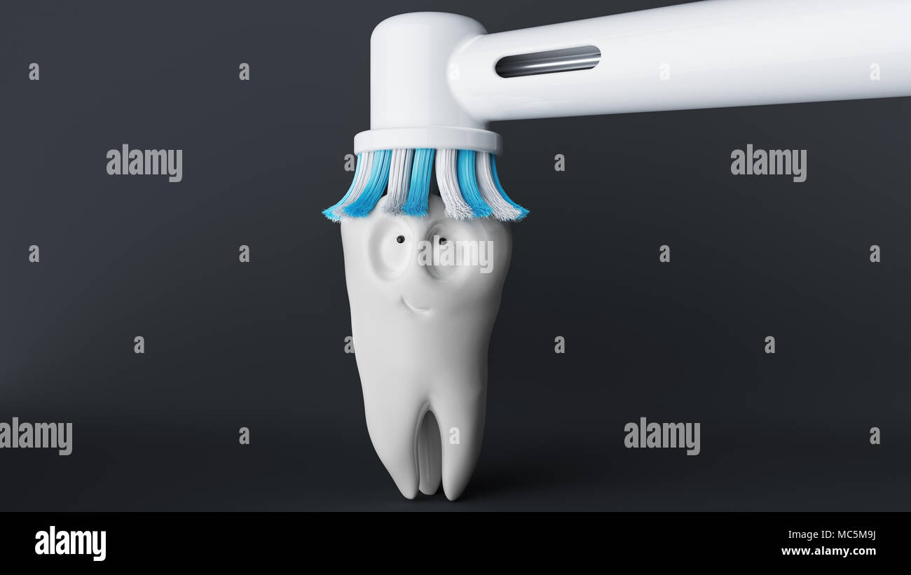 Tooth human cartoon. A tooth enjoys being cleaned. 3d rendering Stock ...
