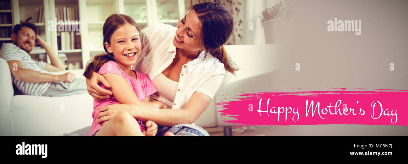 Composite image of digital composite of happy mothers day against white ...