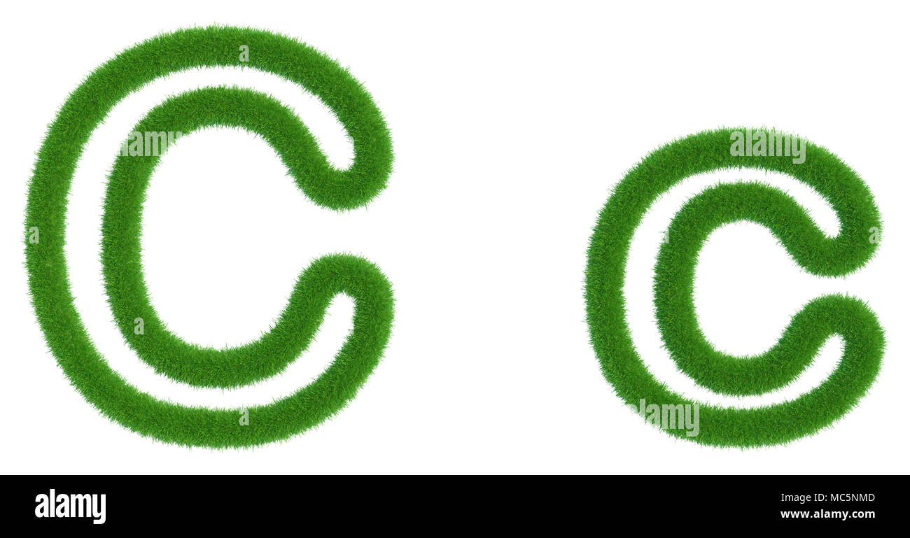Letter C of green fresh grass isolated on a white background. 3d ...