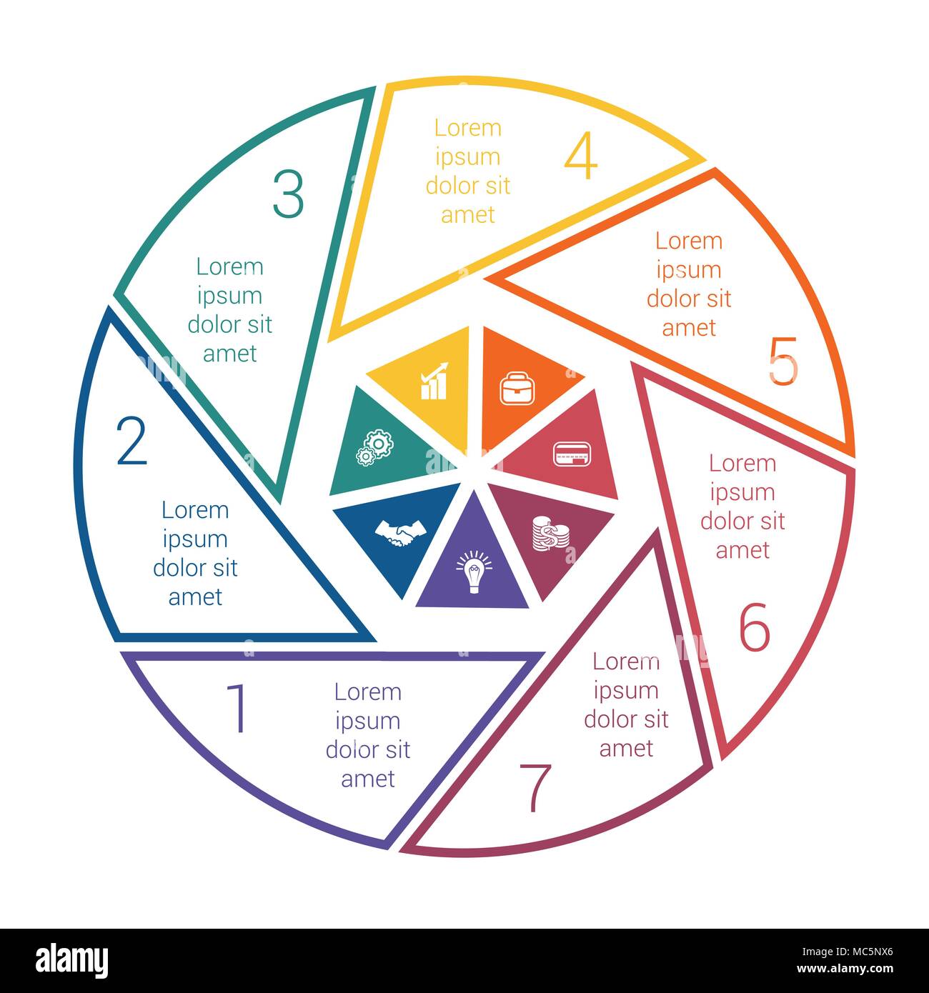 Pie chart on white background from line for 7 options. Template ...