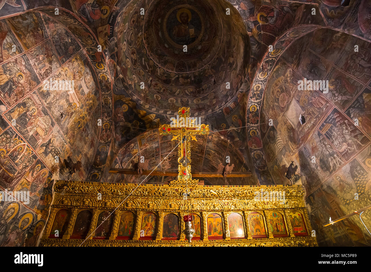 ITILO, GREECE, SEPTEMBER 16, 2017 : frescoes in monastery of Dekoulon ...
