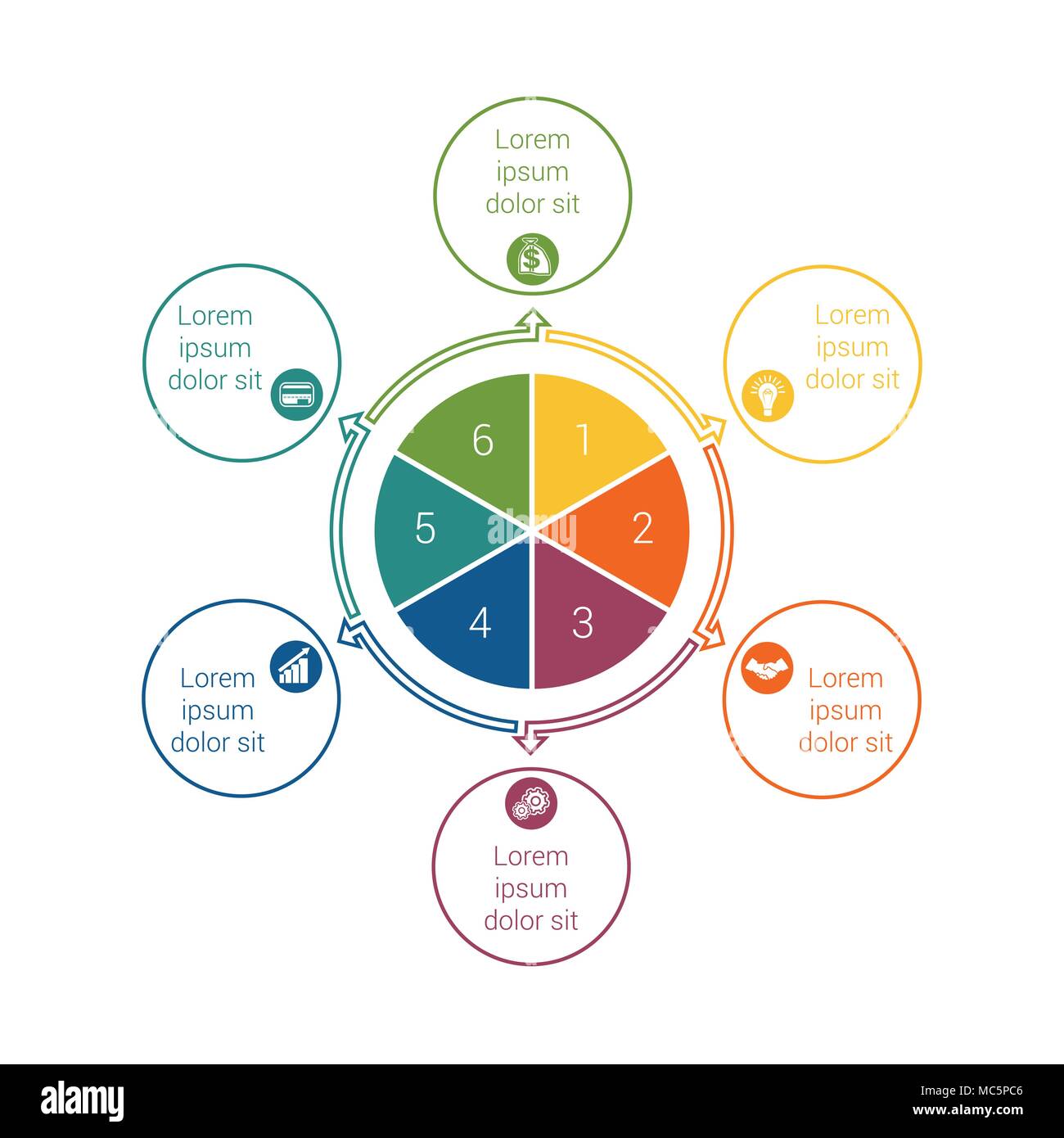Template for info grapchics Diagram 6 cyclic processes, step by step ...
