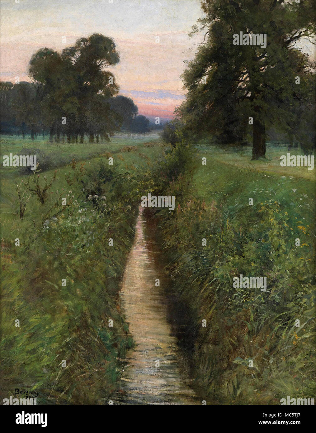 Bosznay Istvan - Large Landscape with Stream in the Sunset Stock Photo ...