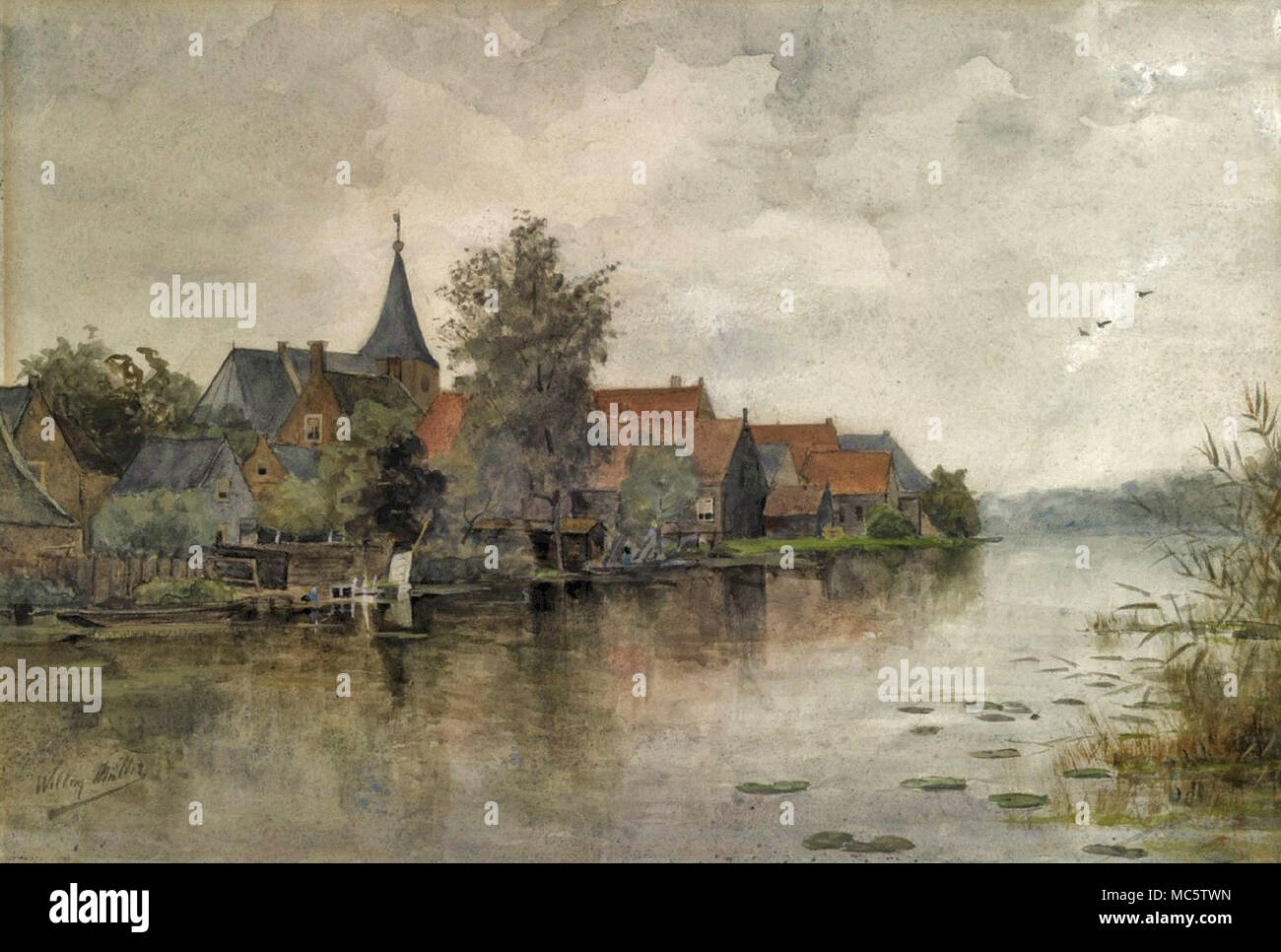 Muller Willem - View of a Dutch Town Along a River Stock Photo - Alamy