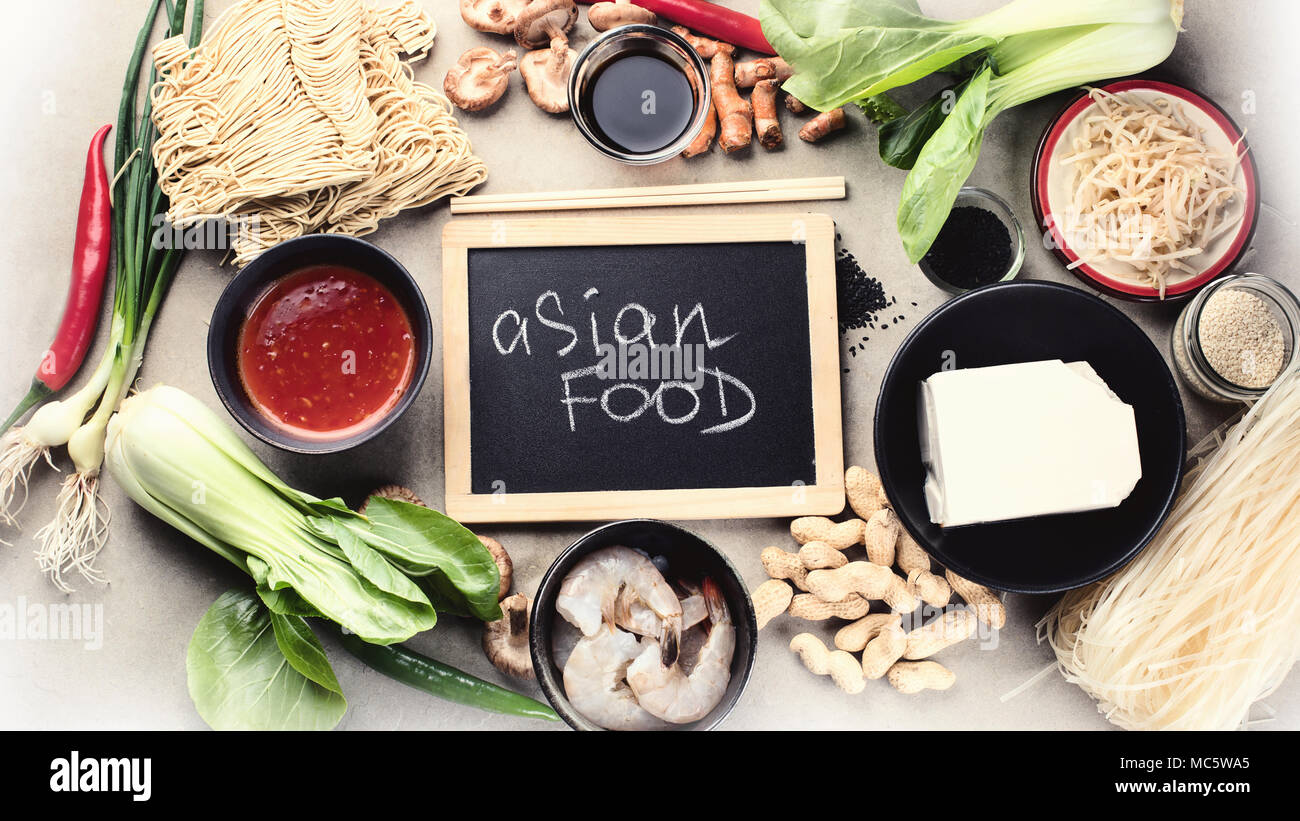 Asian food ingredients. Top view. Chinese and Thai cuisine. Asian food ...