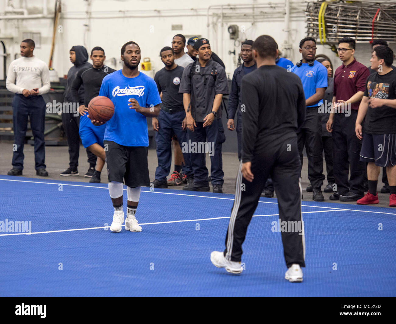 ATLANTIC OCEAN (March 31, 2018) Sailors compete during a basketball ...