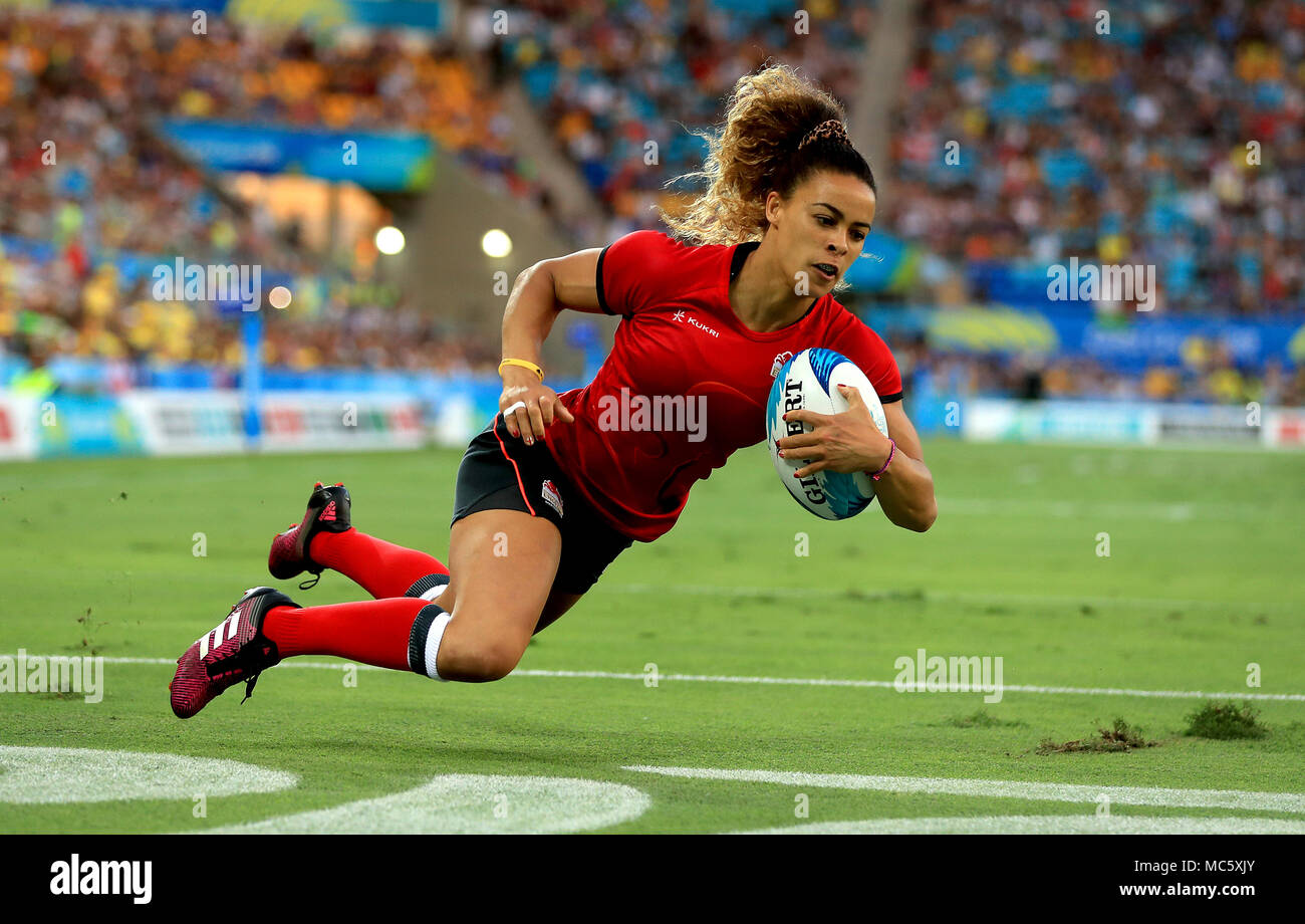 England's Deborah Fleming scores a try against Fiji in the Women's Pool ...