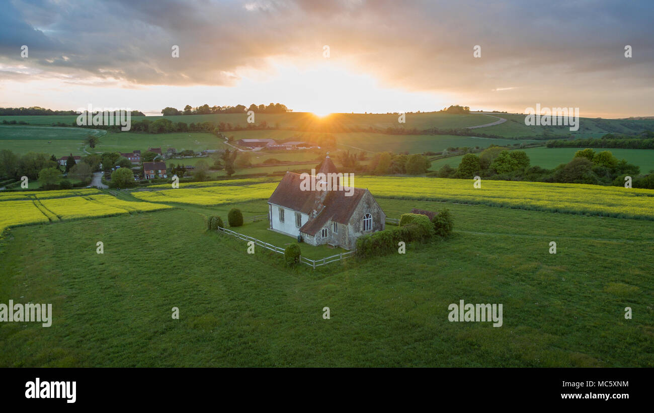 Aerial View of St Hubert's Church in Idsworth, Hampshire - UK Stock ...
