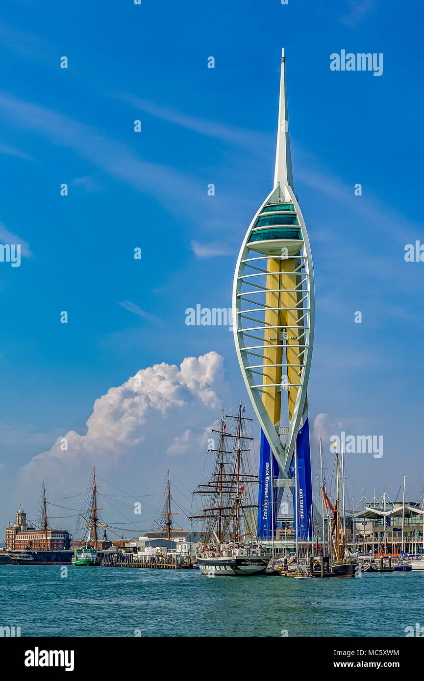 Spinnaker Tower with Tall ships & Gunwharf Quays and the Historic ...