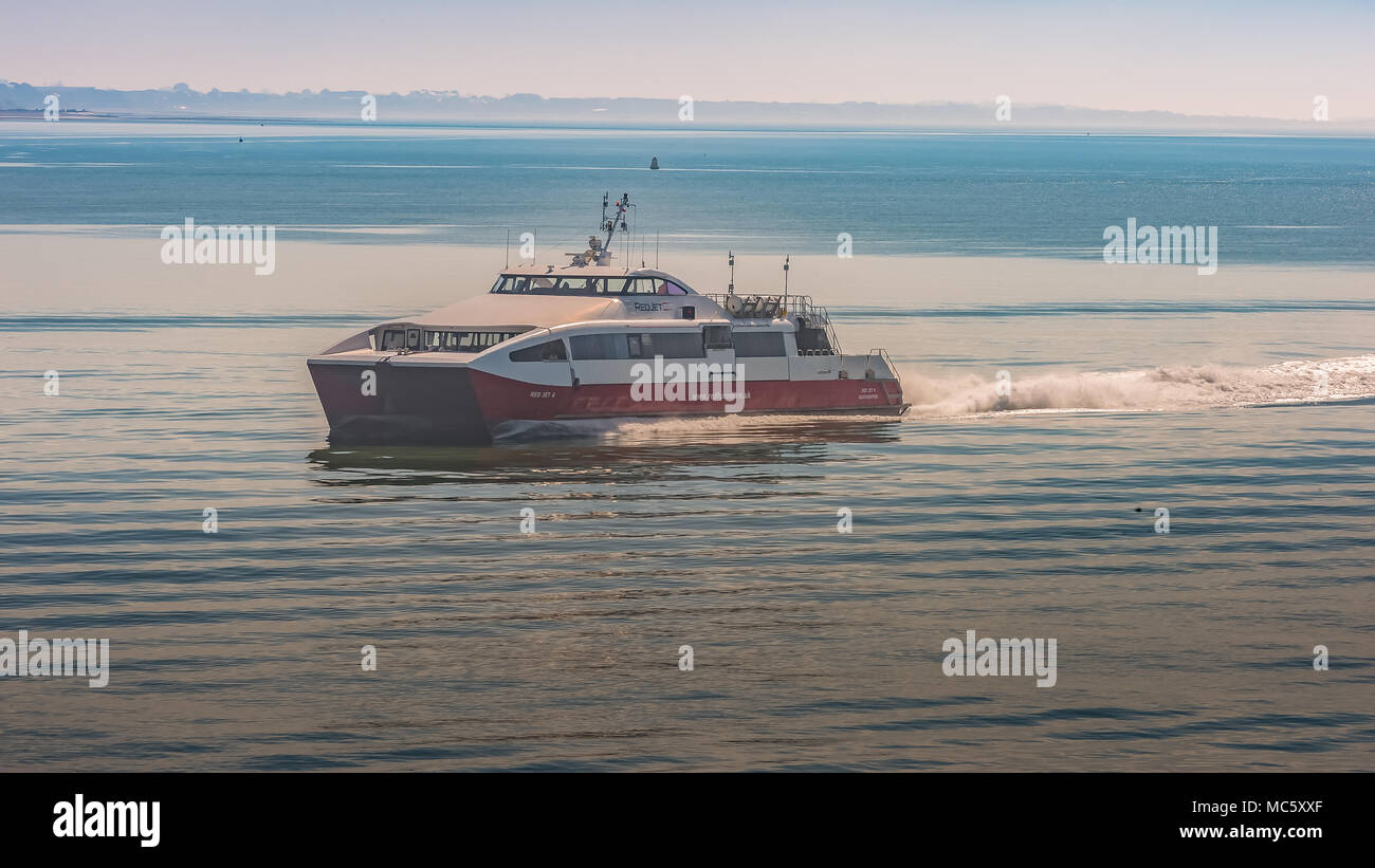Red Funnel Fastcat Catamaran Ferry Crossing the Solent - UK Stock Photo ...