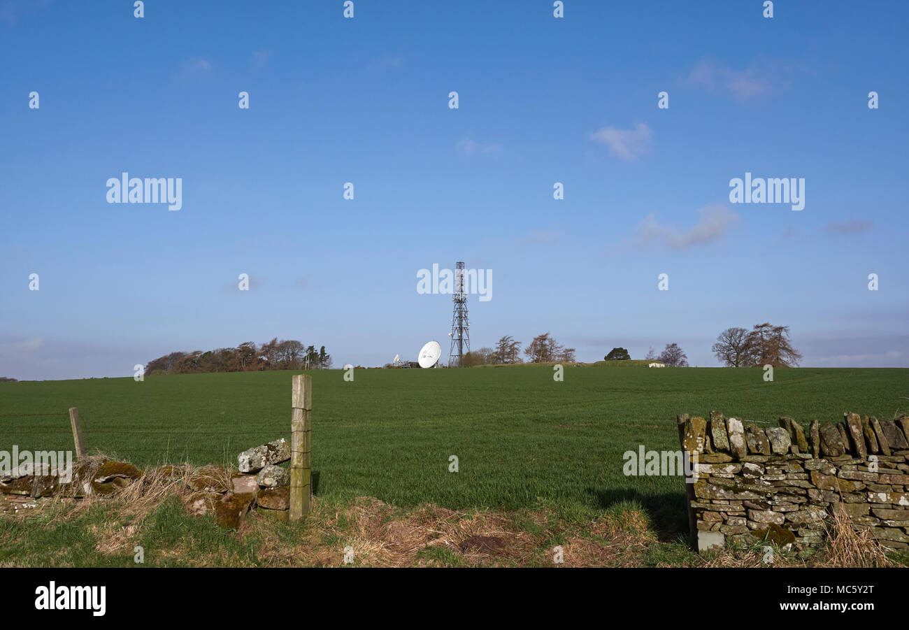 A communication Mast with Satellite Dishes in the Scottish Countryside ...