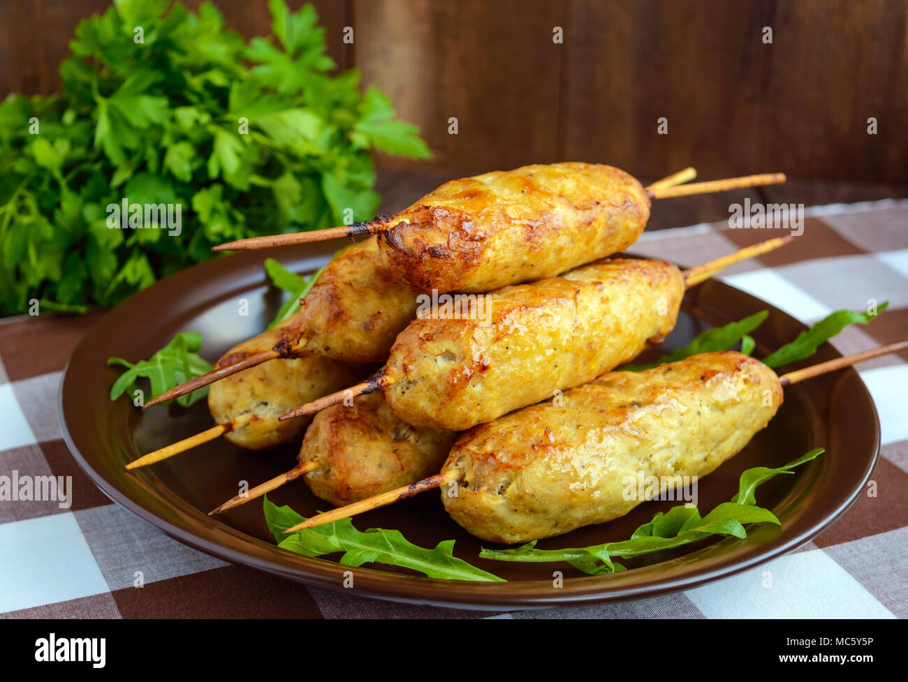 Grilled meat on a skewer - lula kebab. The traditional dish of the ...