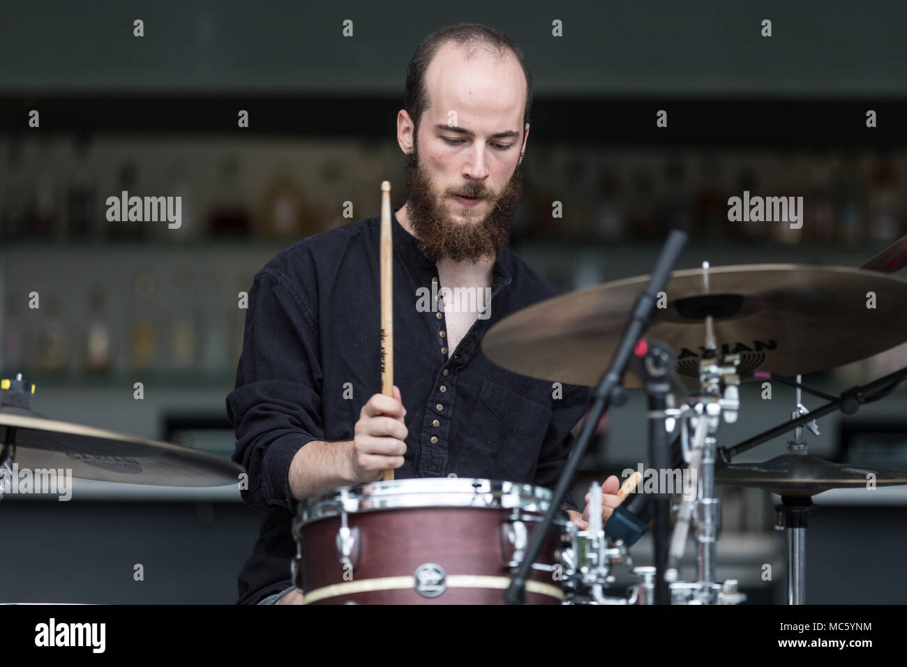 The Swiss music trio Forlorn Elm with David Friedli at the Gitrarre ...
