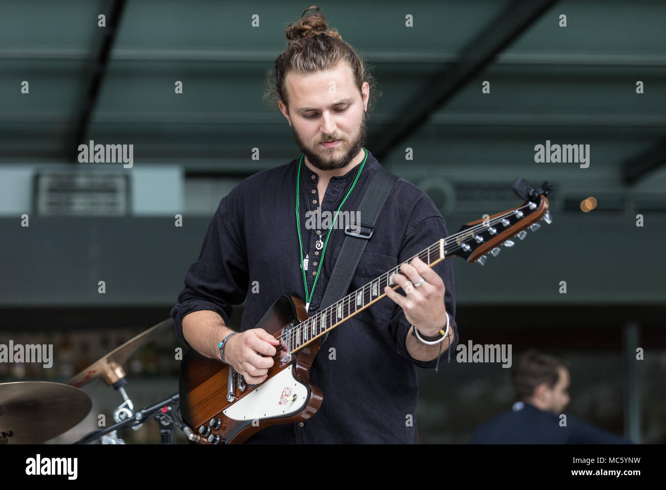 The Swiss music trio Forlorn Elm with David Friedli at the Gitrarre ...