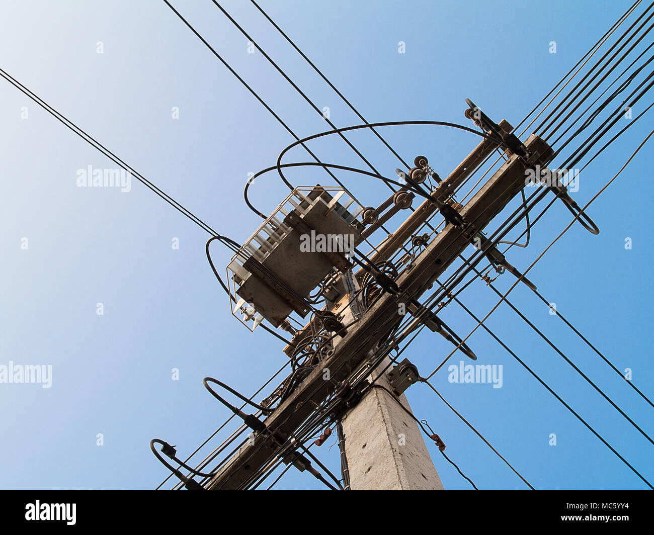 electricity post , and in the morning sky. Electric Power Stock Photo ...