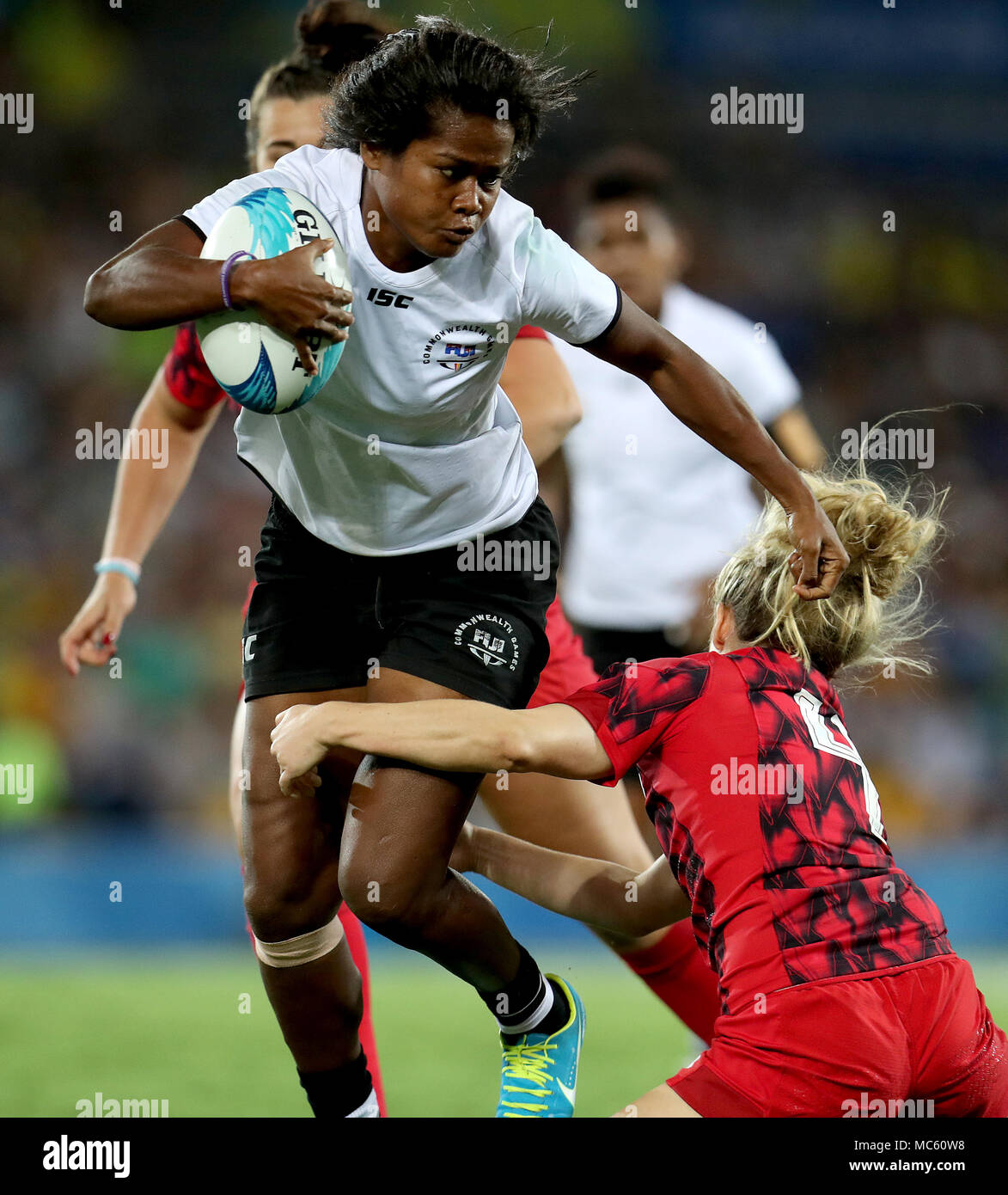 Fiji's Pricilla Siata (left) and Wales' Elinor Snowsill (right) in ...