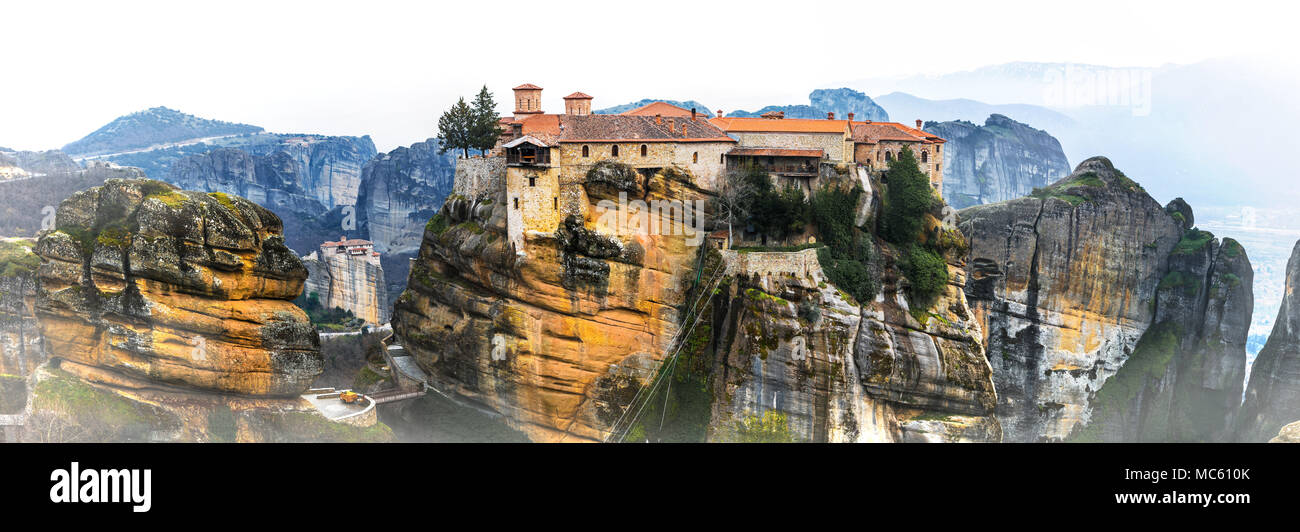 Impressive Meteora monasteries,panoramic view,Greece Stock Photo - Alamy