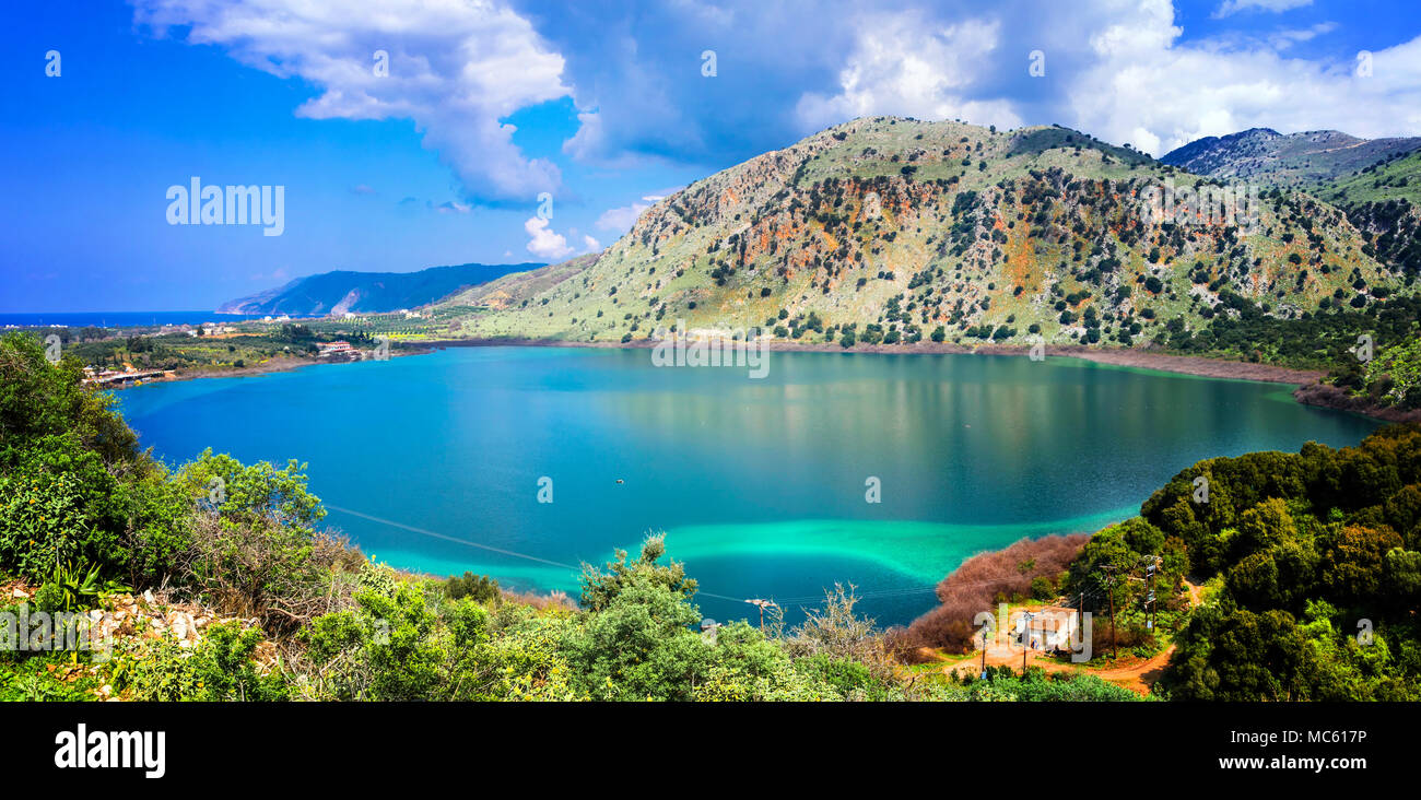 Impressive Kournas lake,view with mountains,Crete island,Greece Stock ...