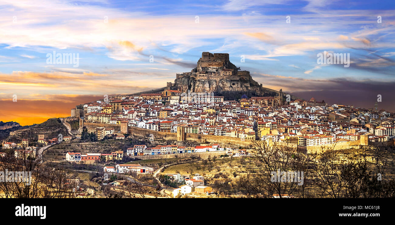 Impressive Morella village over sunset,Valencia province,Spain Stock ...