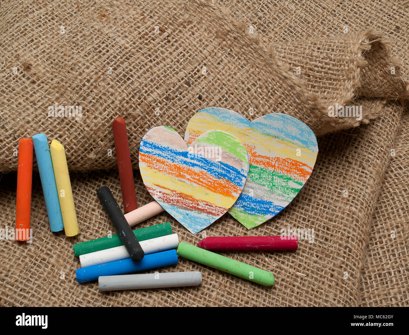 Drawing art ,Colored chalk, form, heart , Painting equipment Stock ...