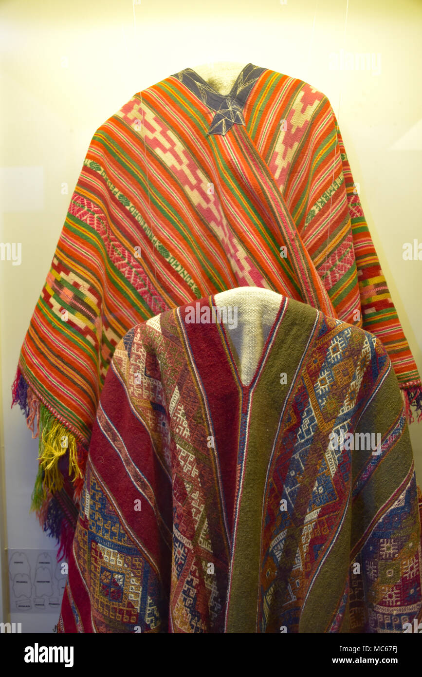 Cusco, Peru - March 29, 2018: Native Andean ponchos and handwoven ...
