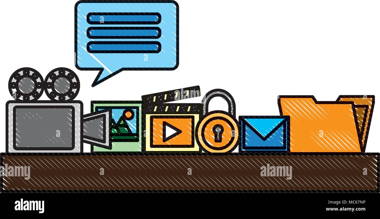 social media set icons bubble folder share picture Stock Vector Image ...